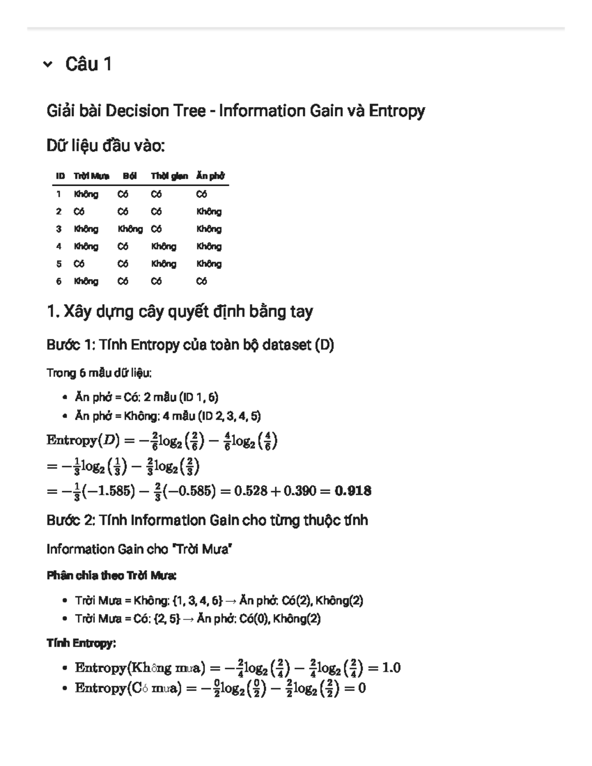 Decision Tree: Information Gain & Entropy Analysis (Course Code) - Studocu