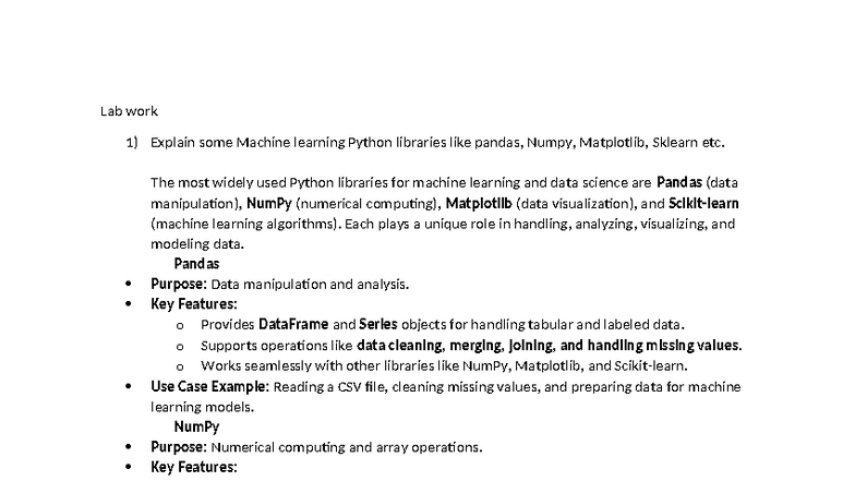 Labwork-ML: Exploring Python Libraries for Machine Learning - Studocu