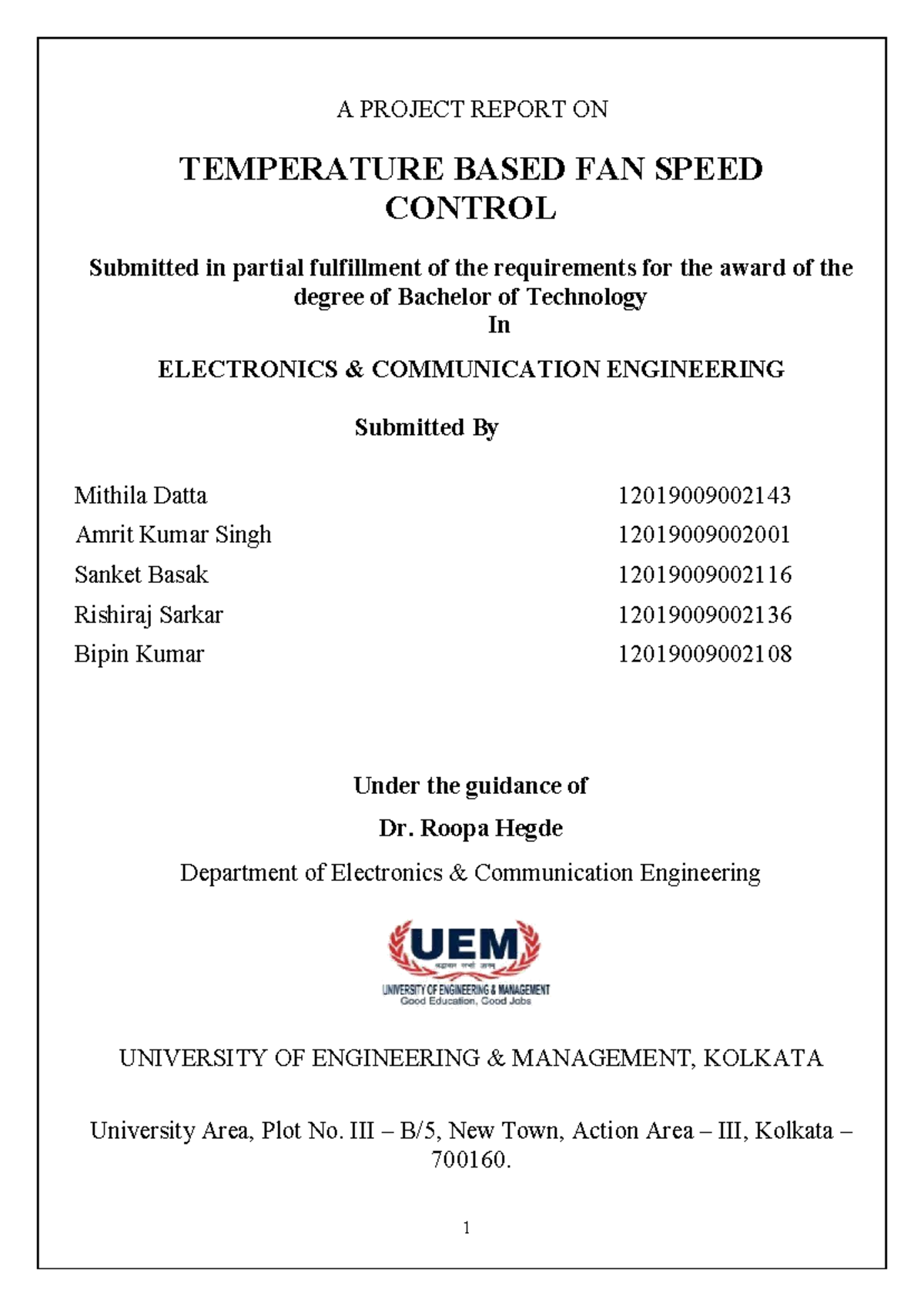 Project Report BTech - Automated Temperature Controlled Fan System - Studocu