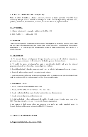 SOCO TEAM - SOCO - S.O.C. TEAM COMPOSITION AND THEIR FUNCTIONS Scene of ...