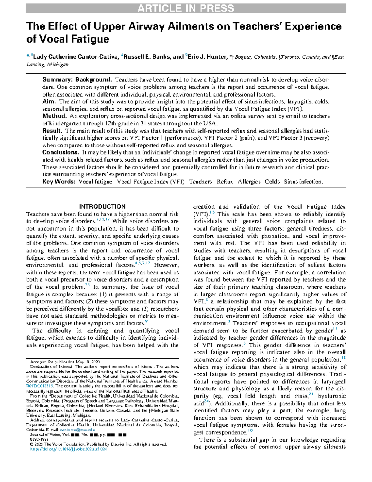 The Impact of Upper Airway Ailments on Vocal Fatigue in Teachers: A ...
