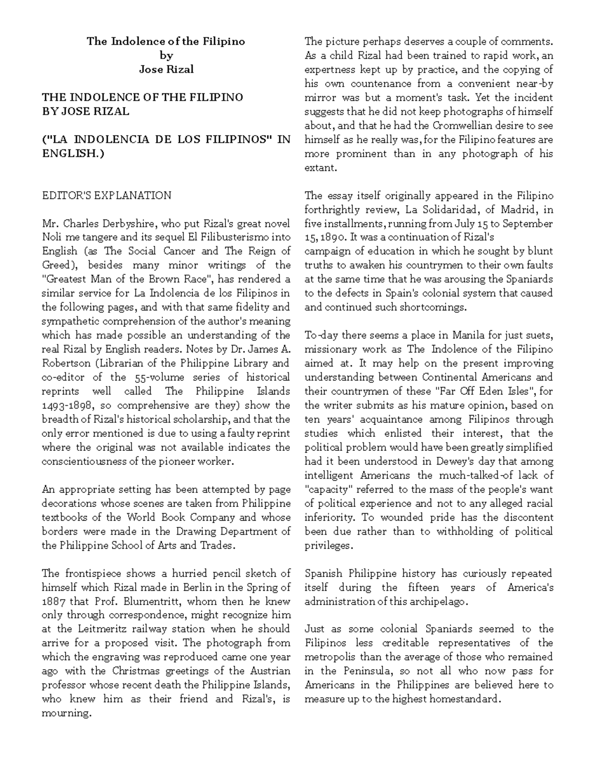 Rizal's Insights on Filipino Indolence: A Critical Analysis - Studocu