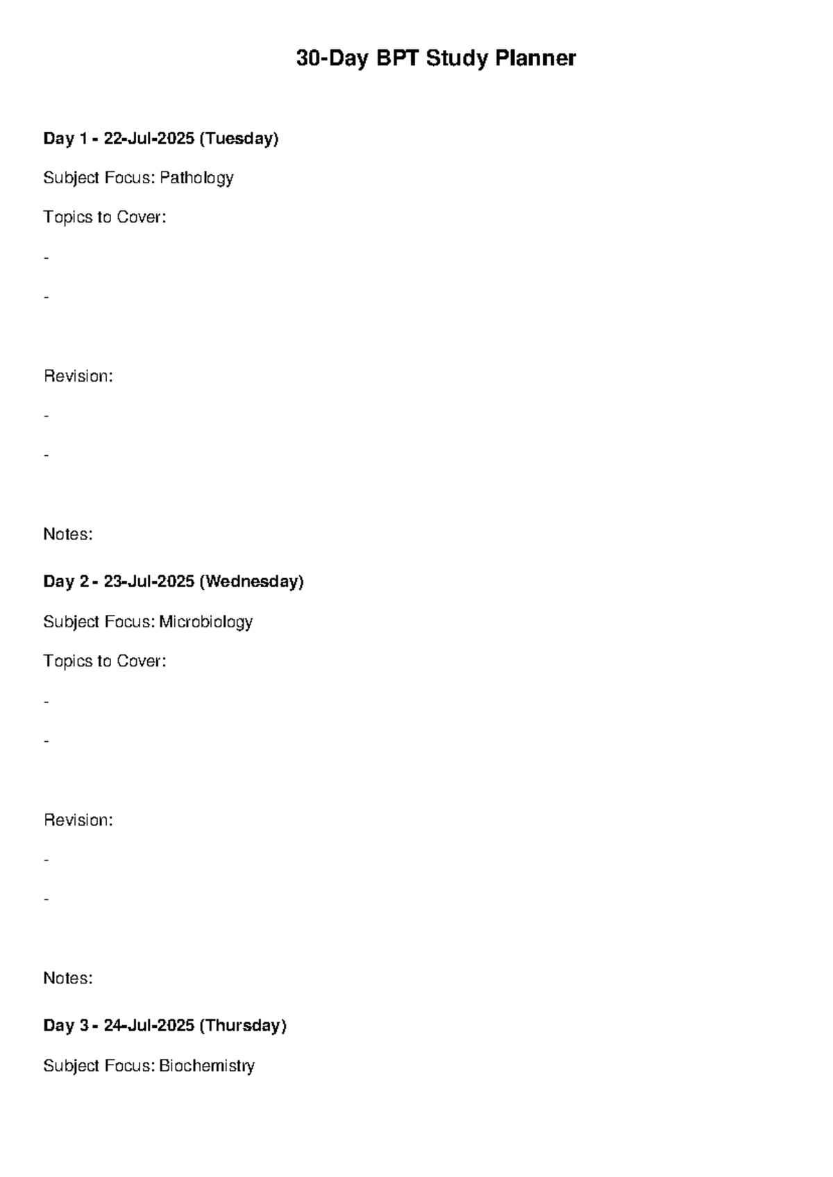 BPT 30-Day Study Planner: Focus on Pathology, Microbiology & More - Studocu