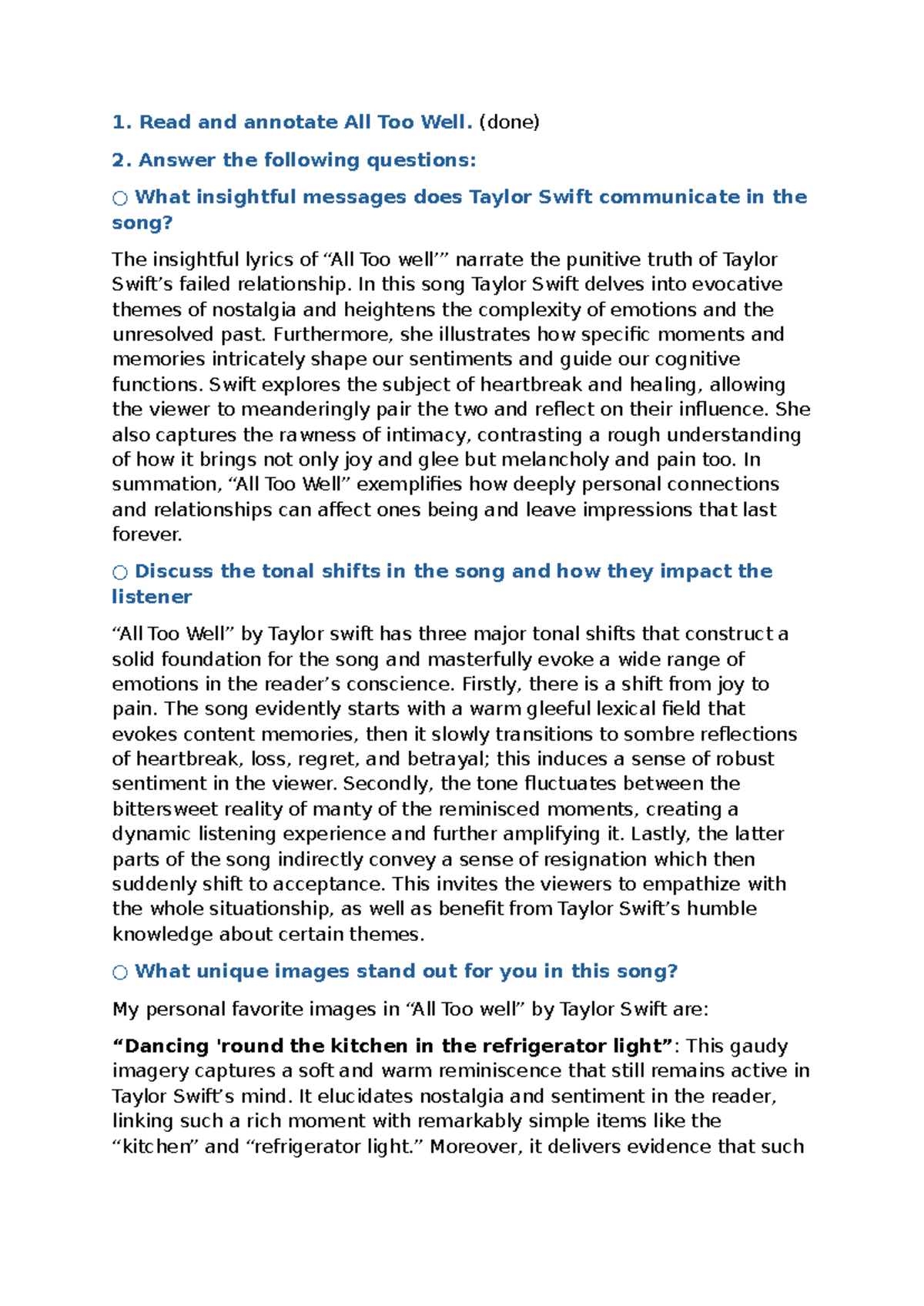 'All too Well' by Taylor Swift - Read and annotate All Too Well. (done ...