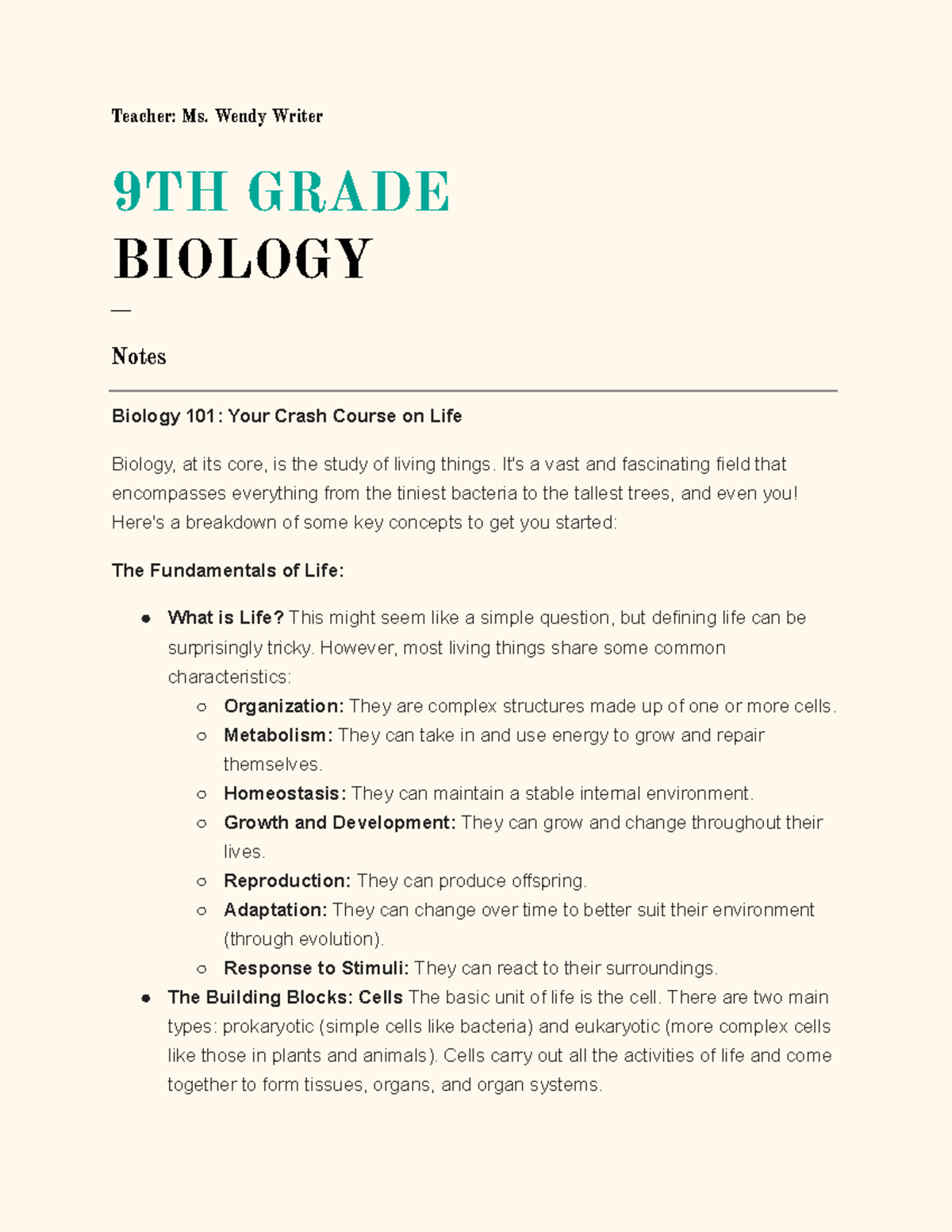 Biology 101 Notes: Key Concepts of Life and Organisms - Studocu
