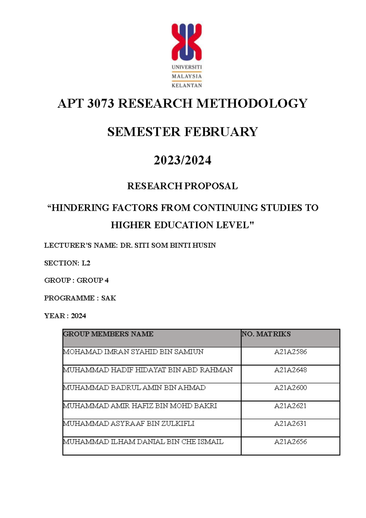 APT 3073 L2 Research Proposal: Barriers to Higher Education Studies ...