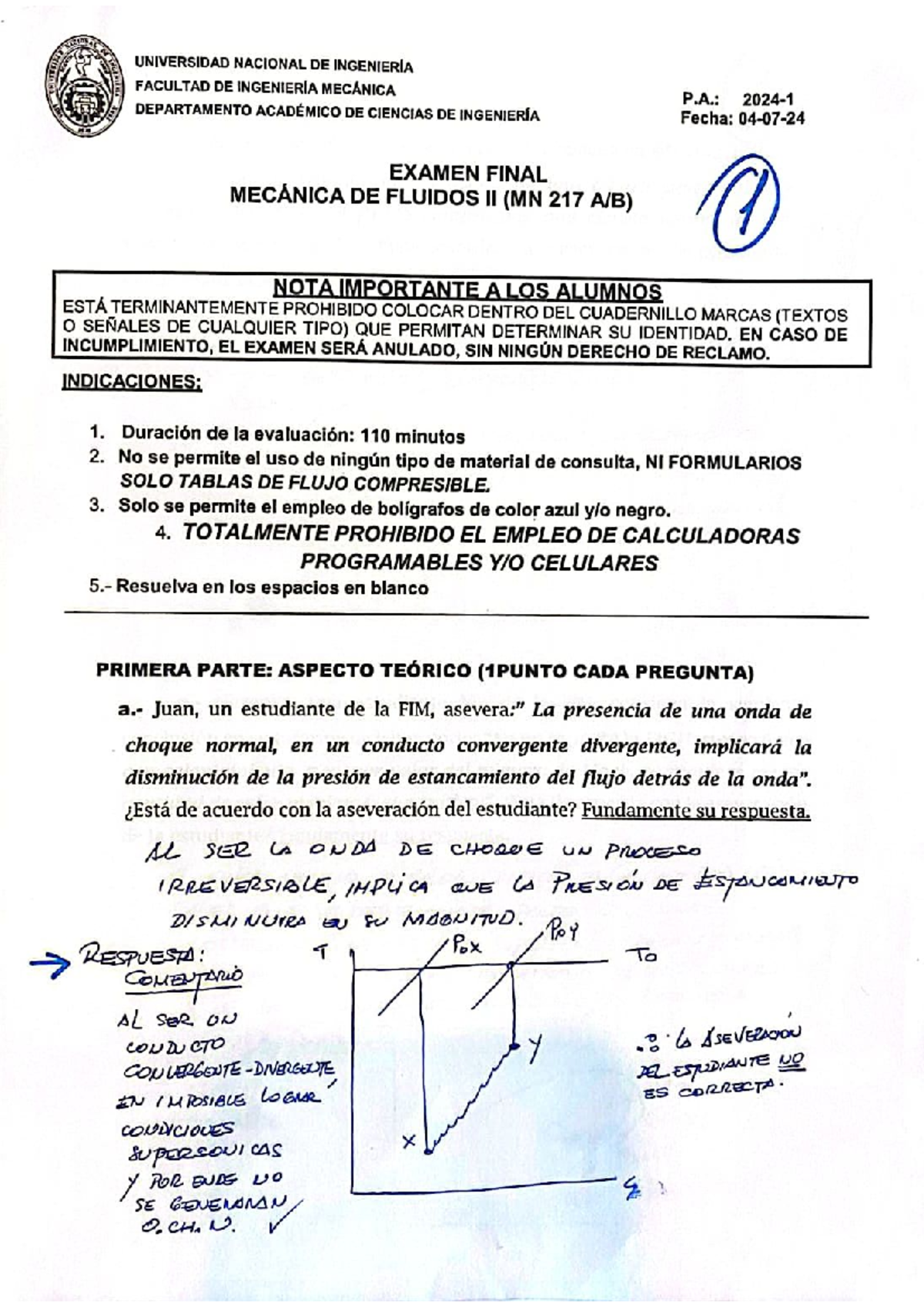 Solución Examen Final Mecánica de Fluidos II (MN 217) - Studocu