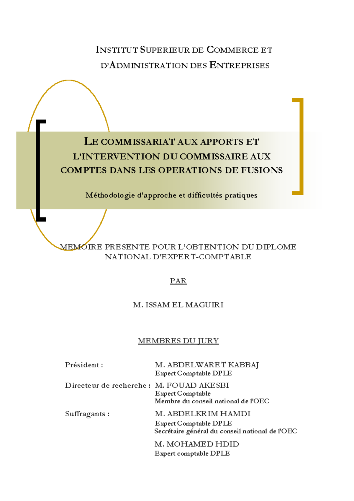 Audit du Commissariat aux Apports et Rôle du Commissaire aux Comptes ...
