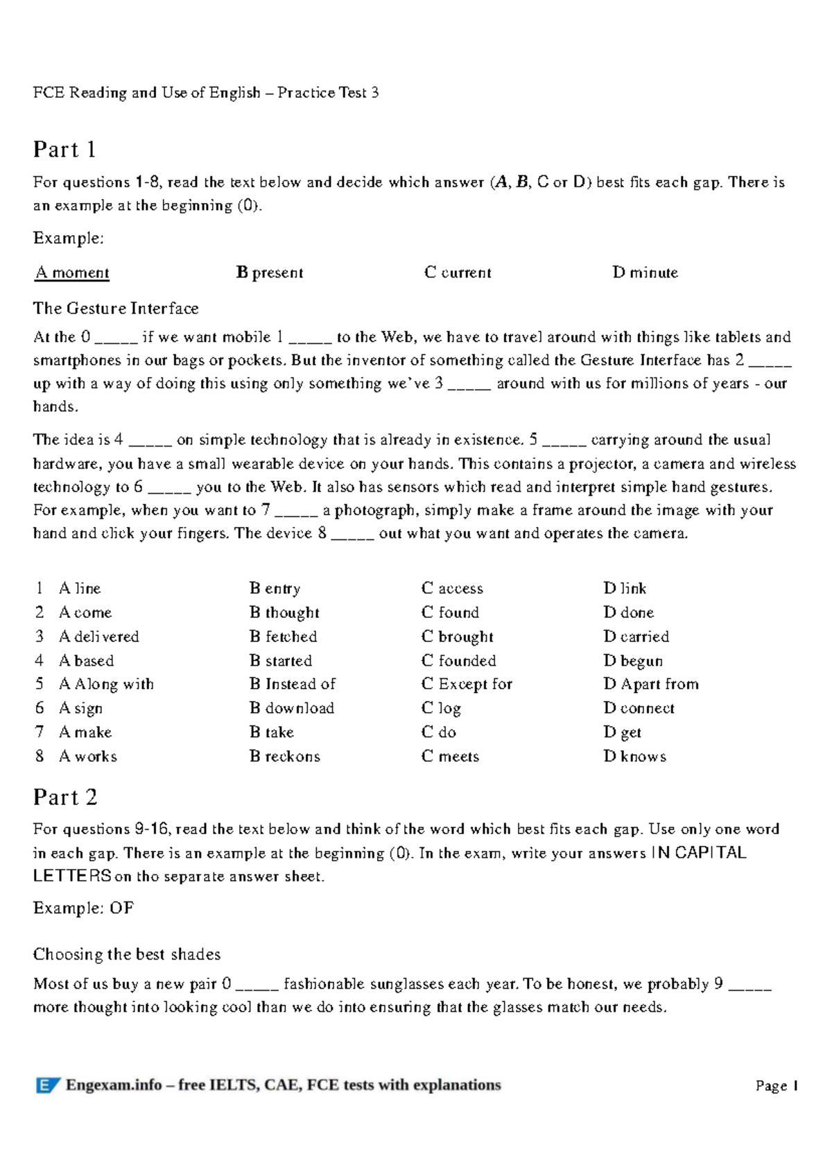 FCE Reading and Use of English Practice Test 3: Comprehensive Review ...