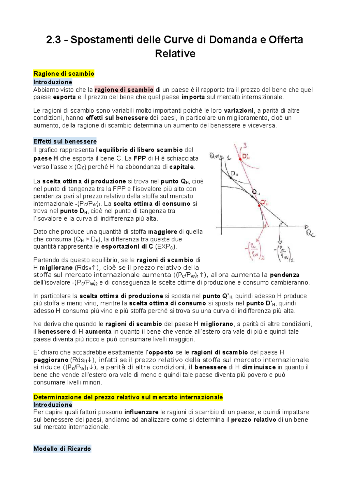 2.3 - Spostamenti delle Curve di Domanda e Offerta Relative: Ragioni di ...