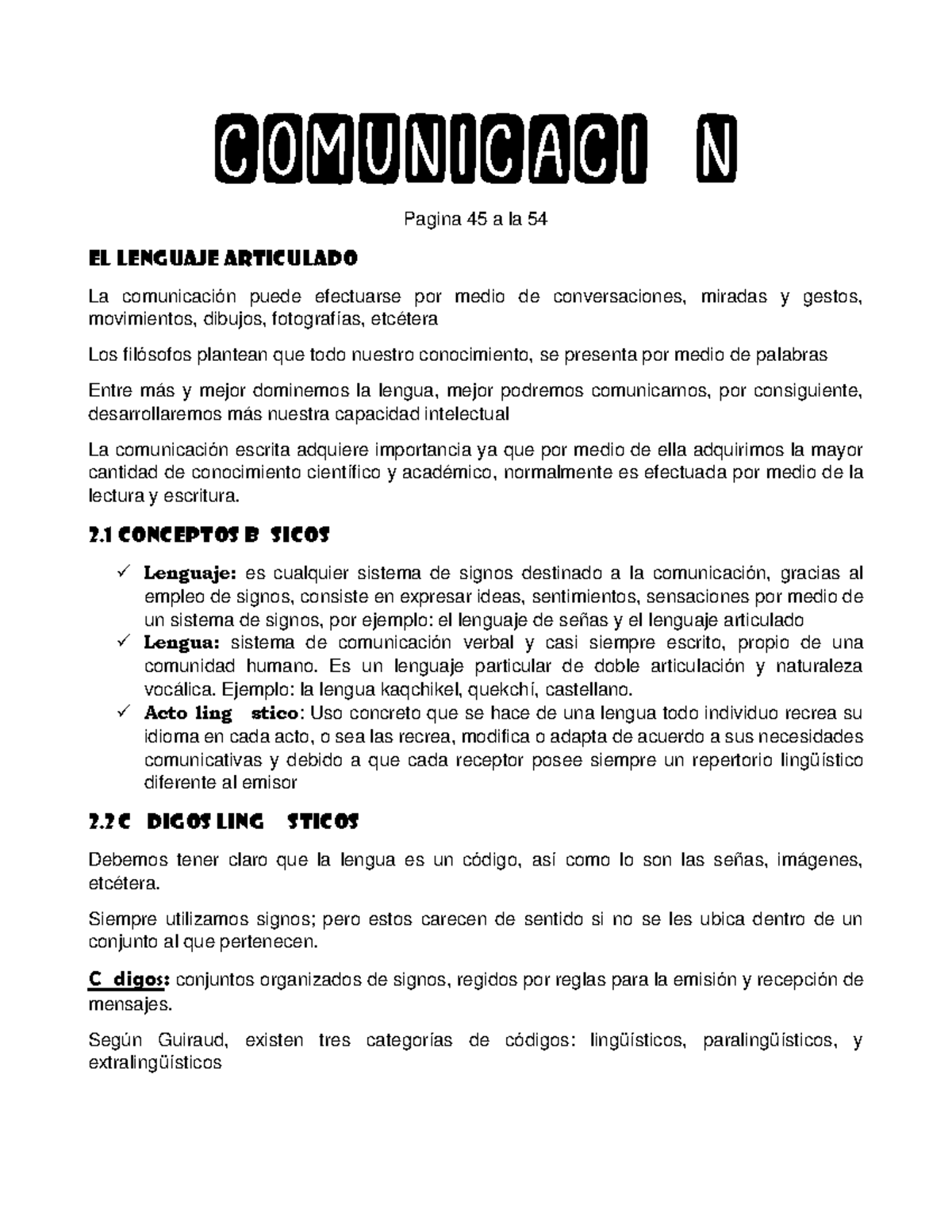 Comunicación Parcial 2: Lenguaje Articulado y Códigos Lingüísticos ...