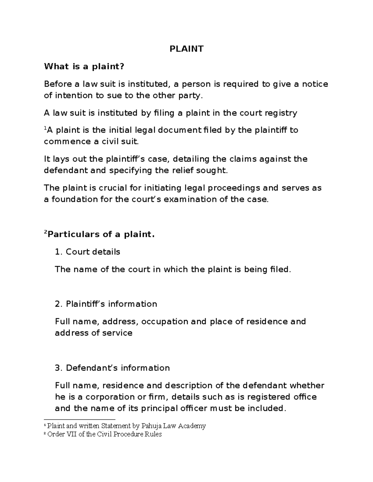 PLAINT: Understanding the Role and Structure in Civil Suits (CIVIL 101 ...