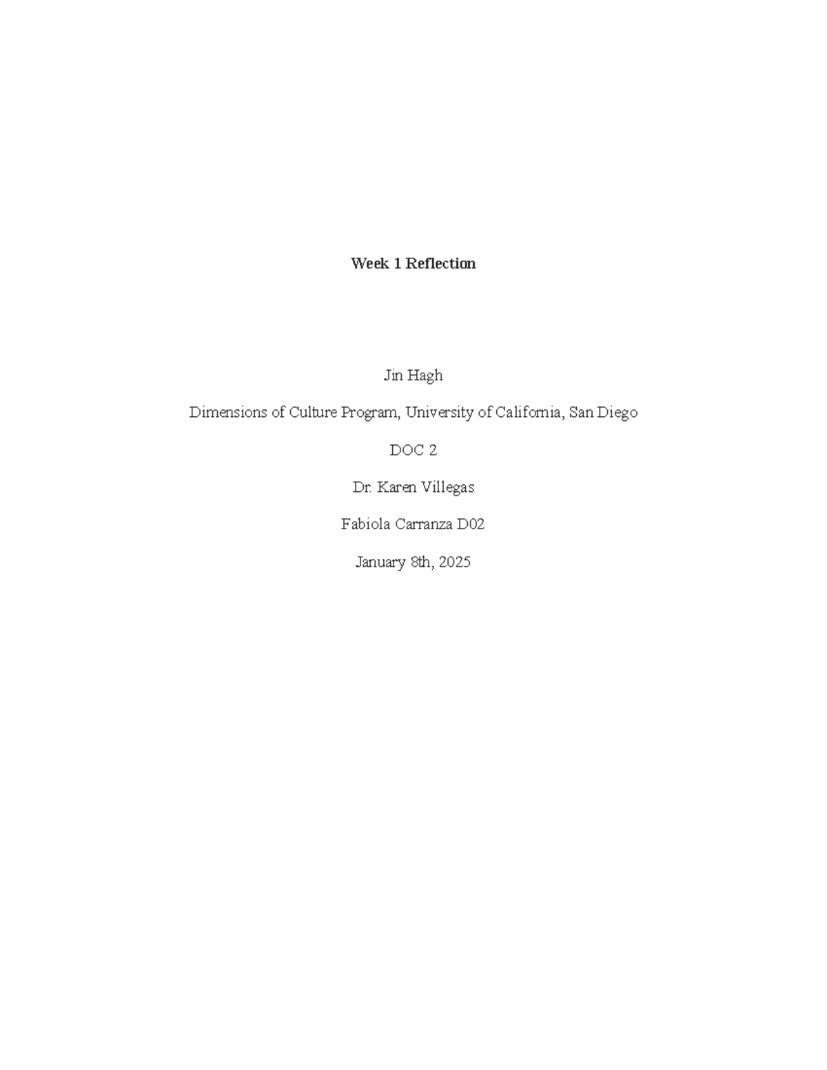 Hagh Week 1 Reflection DOC 2 D02 - Week 1 Reflection Jin Hagh ...