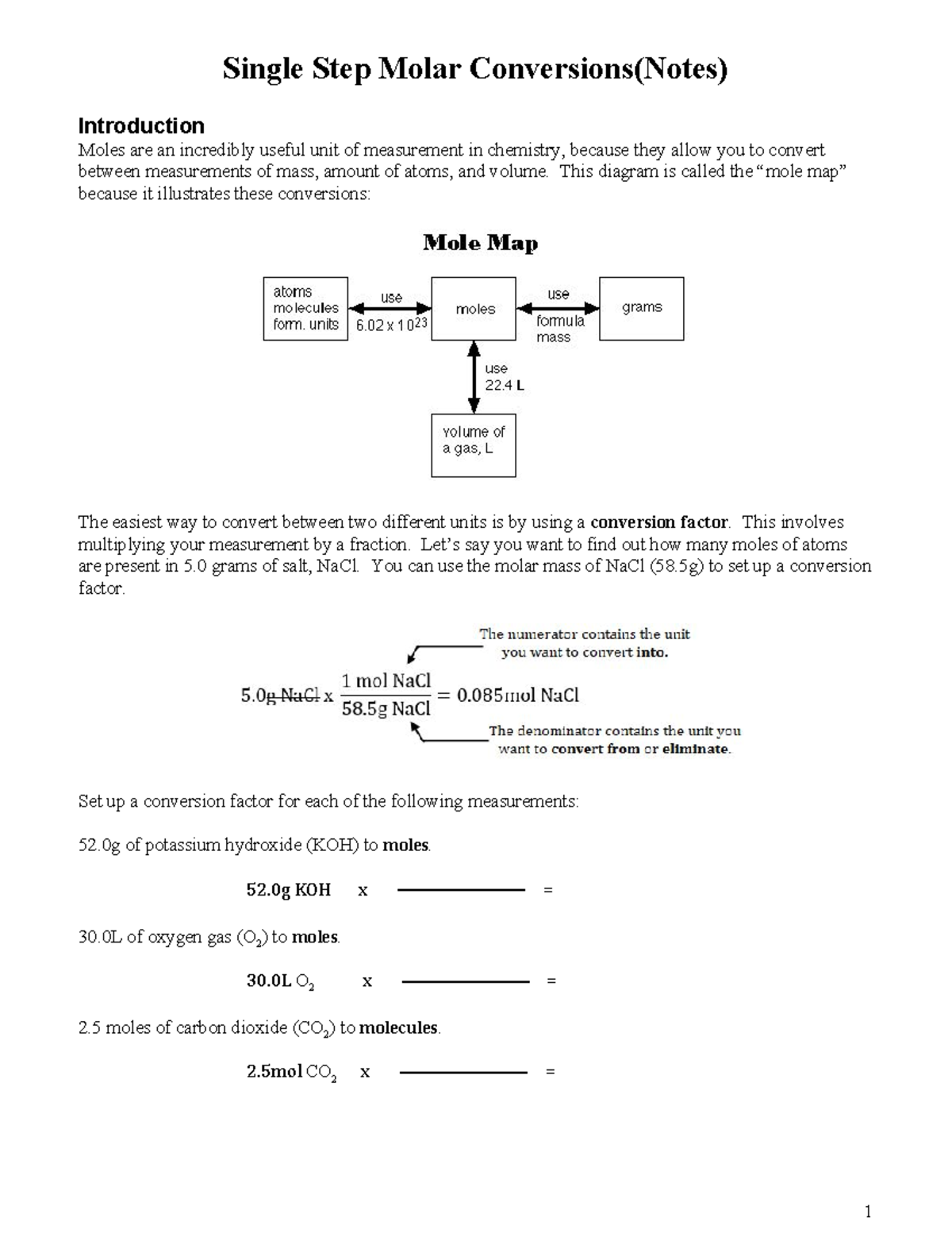 Single Step Molar Conversions: Notes on Molar Mass & Factors - Studocu