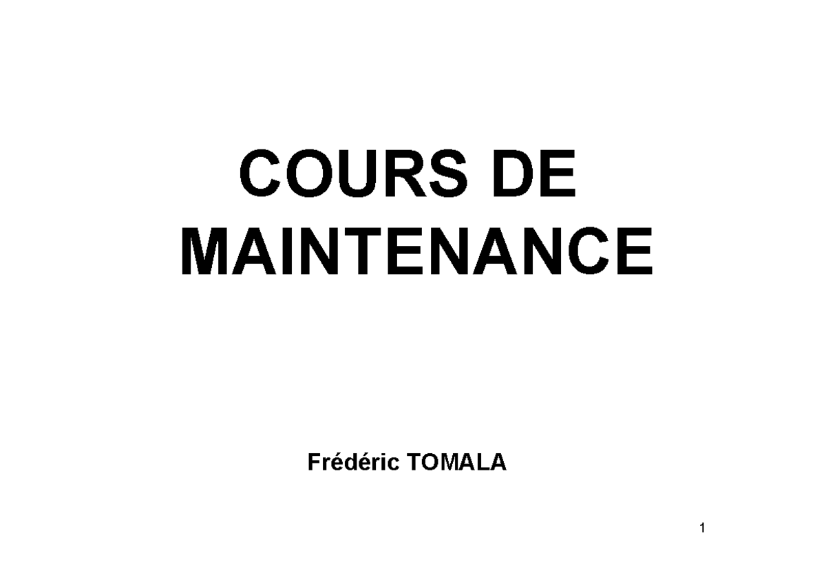 Cours de Maintenance - Hasbnclic 971: Enjeux, Concepts et Méthodes ...