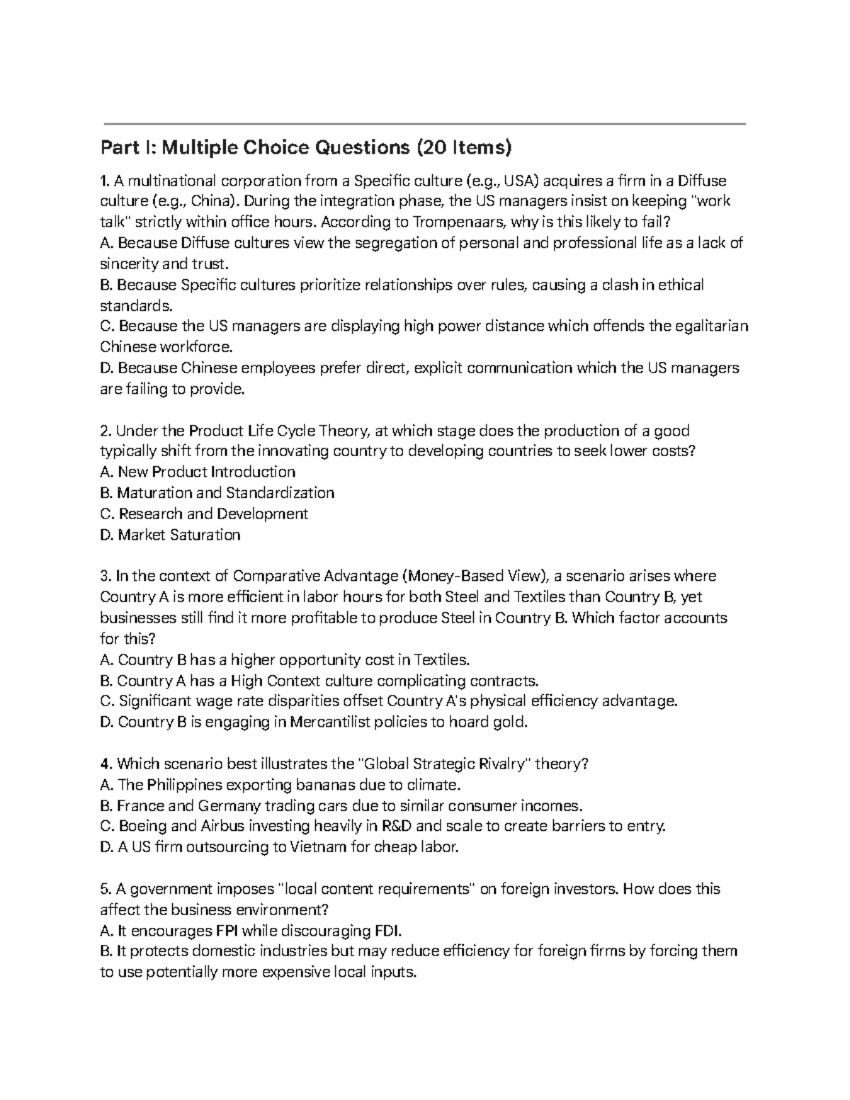 IBT 101: Multiple Choice & True/False Questions Review - Studocu