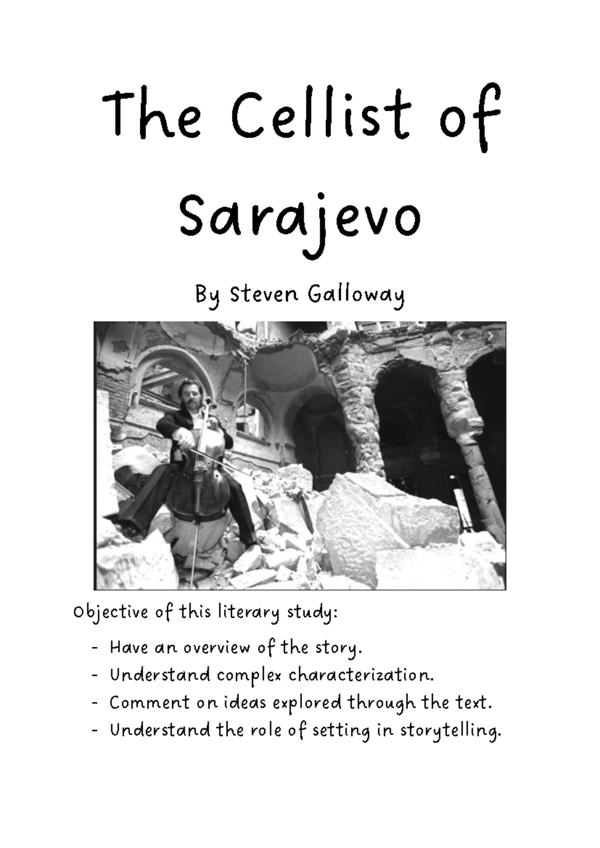 The Cellist of Sarajevo (ENG 101) - Literary Study Workshop Notes - Studocu