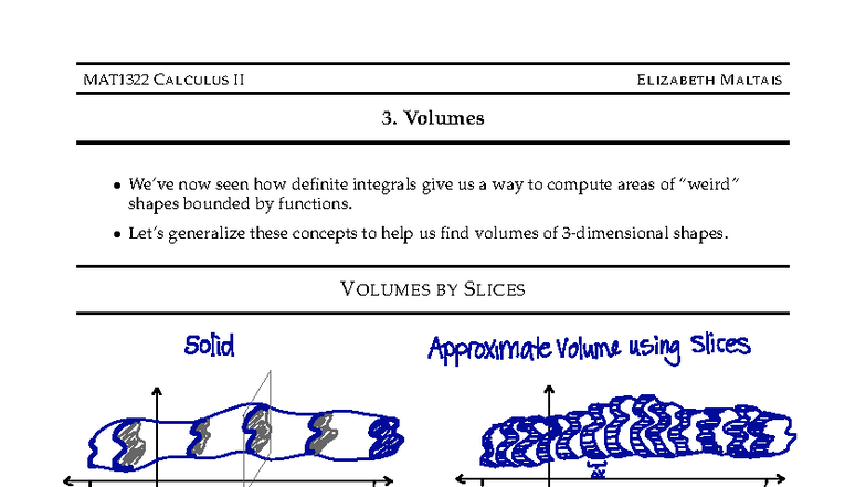 MAT1322 Lecture 3: Understanding Volumes via Definite Integrals - Studocu