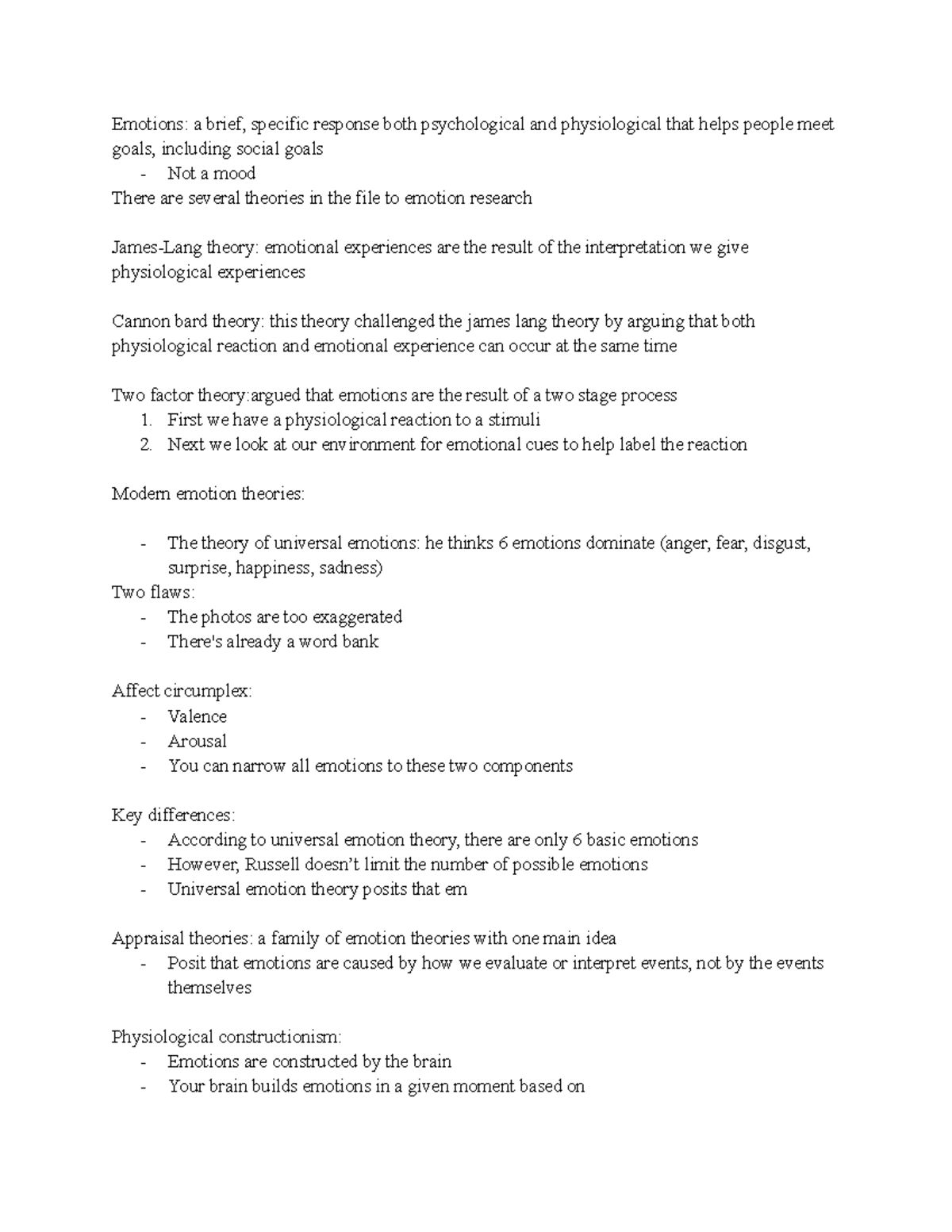 Psych 280: Discussion on Emotions - Theories & Insights - Studocu