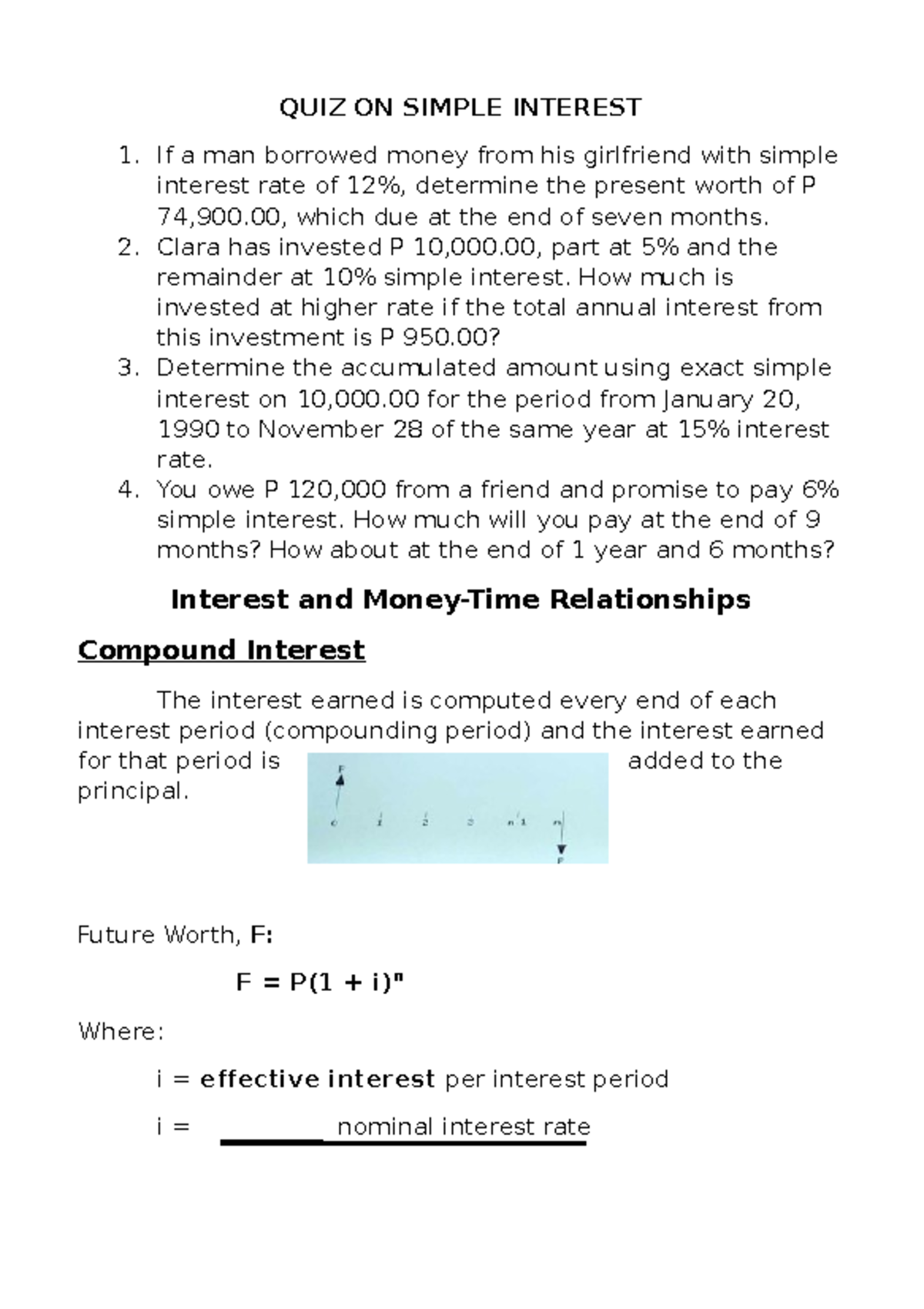 Engineering economy 2 - Basic concepts - QUIZ ON SIMPLE INTEREST If a ...