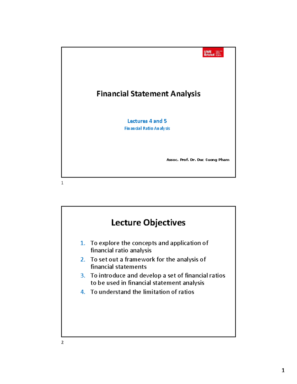 Financial Statement Analysis: Lectures 4 & 5 on Financial Ratios - Studocu