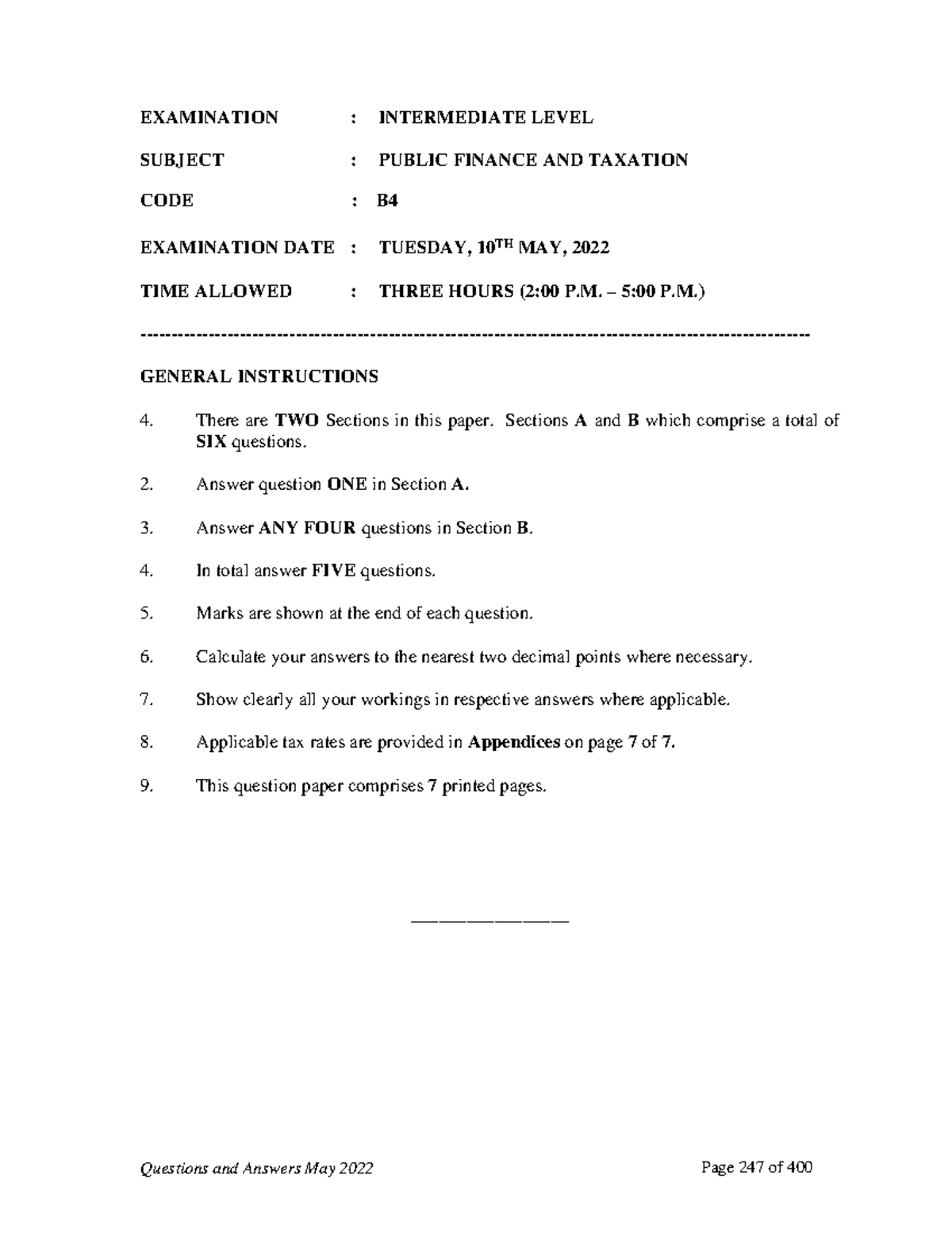 MAY 2022 EXAMINATION: PUBLIC FINANCE & TAXATION B4 - Studocu