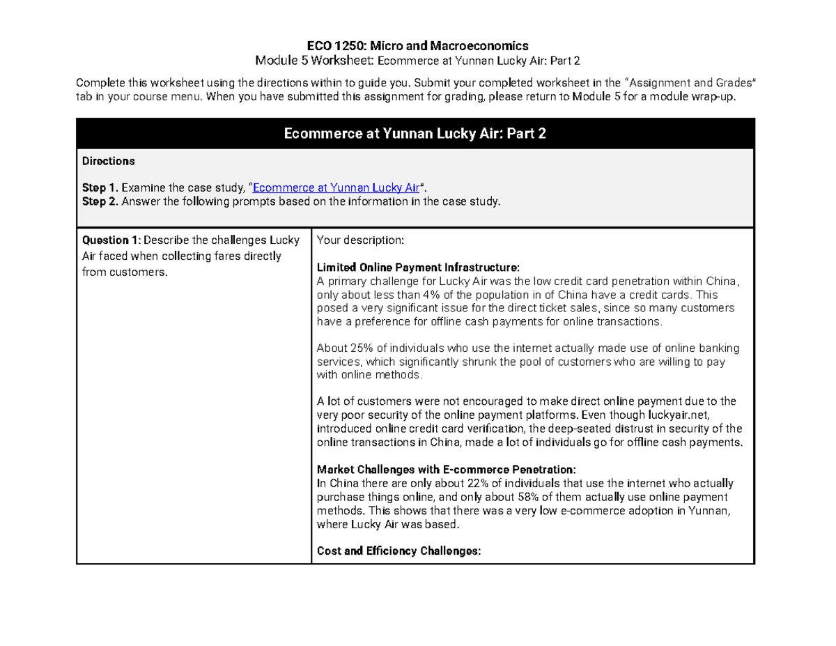 ECO DONE 1250 Module 5 Worksheet - Module 5 Worksheet: Ecommerce at ...