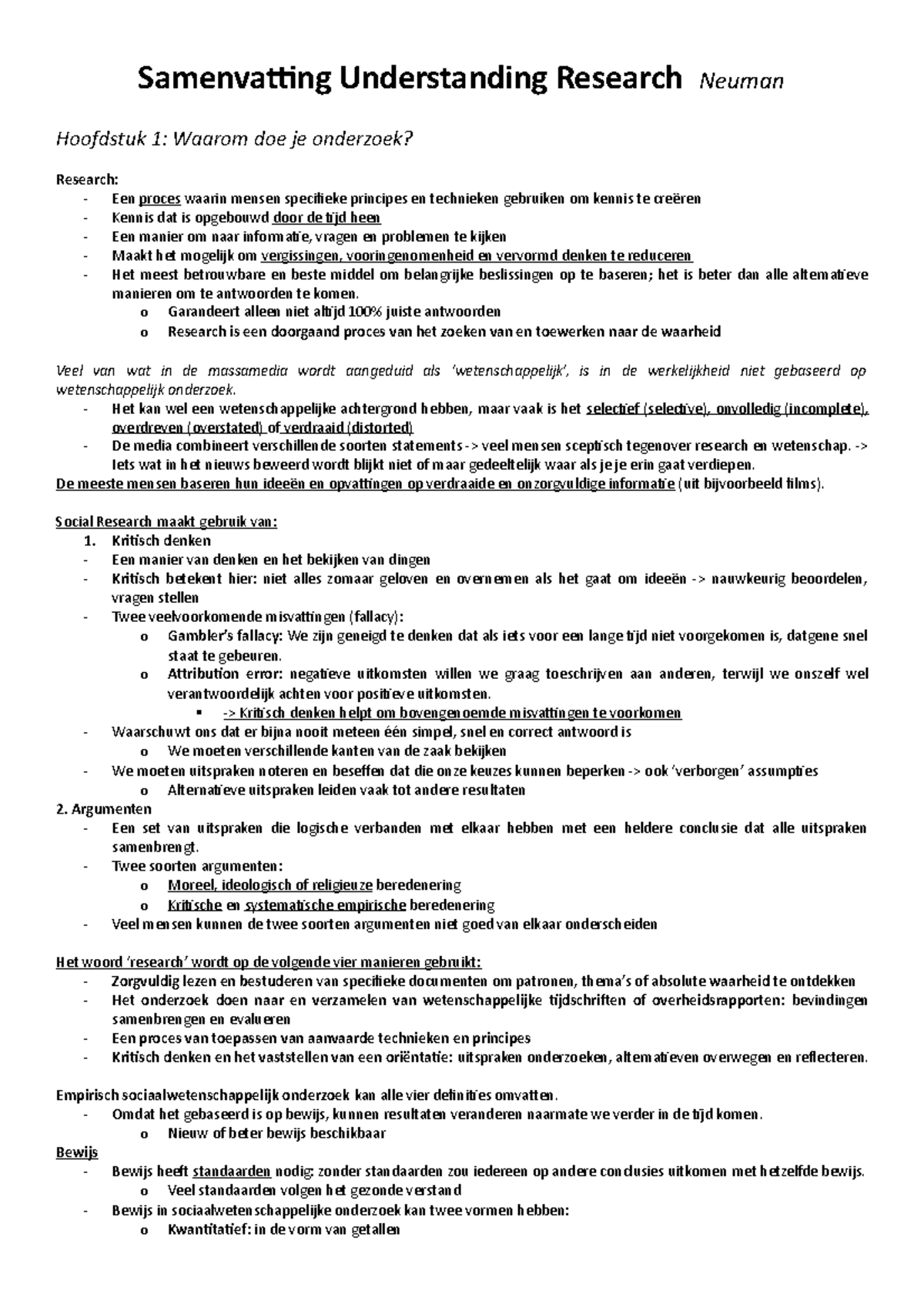 Samenvatting Hoofdstuk 1 van "Understanding Research" Neuman - Studeersnel