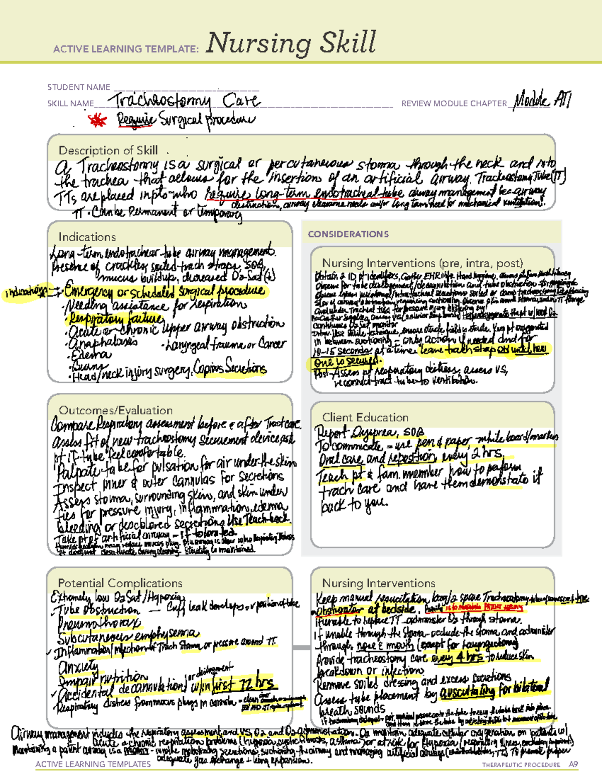 ACTIVE LEARNING TEMPLATE: Nursing Skill AT 54M - Tracheostomy Care ...