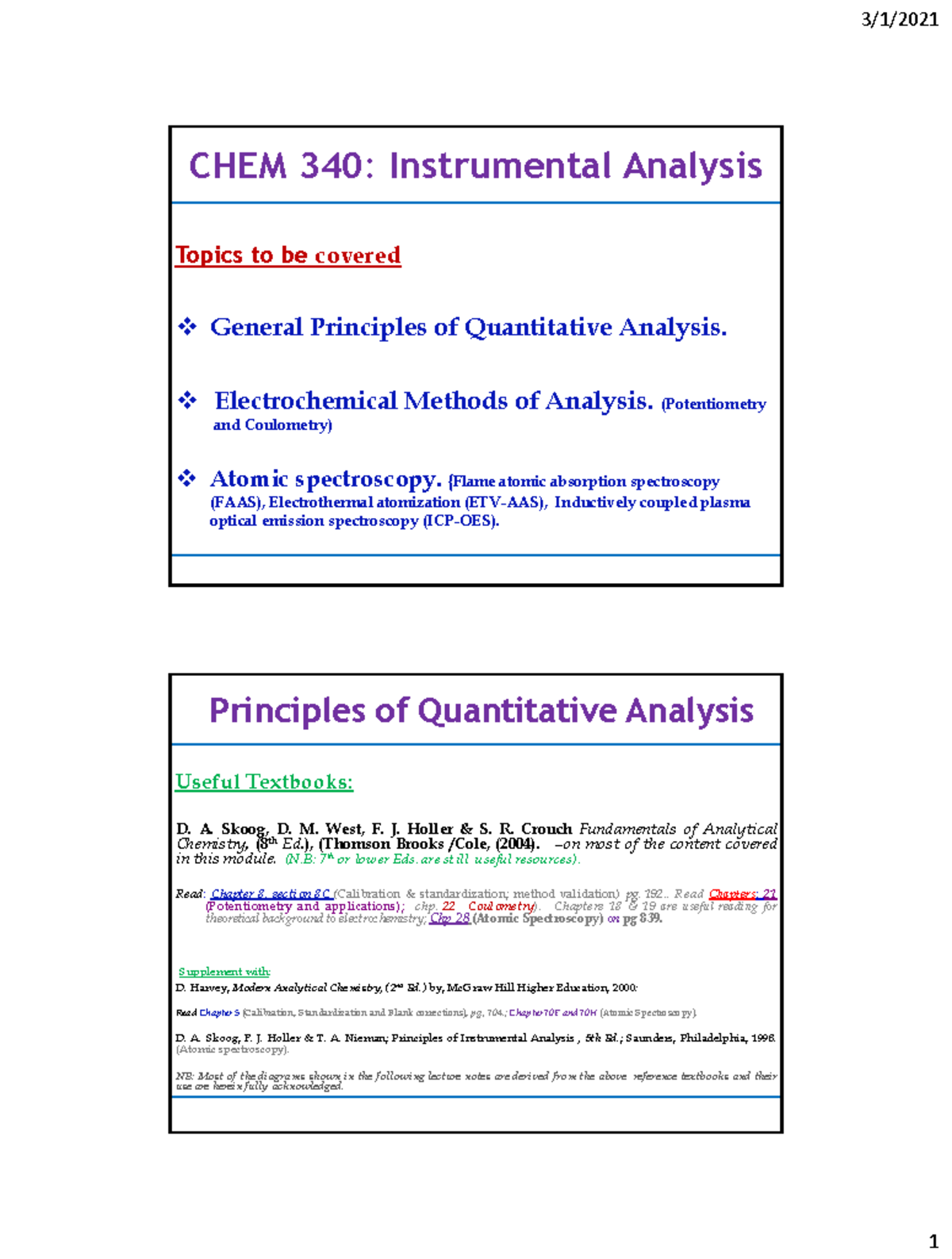 CHEM 340 Instrumental Analysis: Quantitative Methods Overview - Studocu