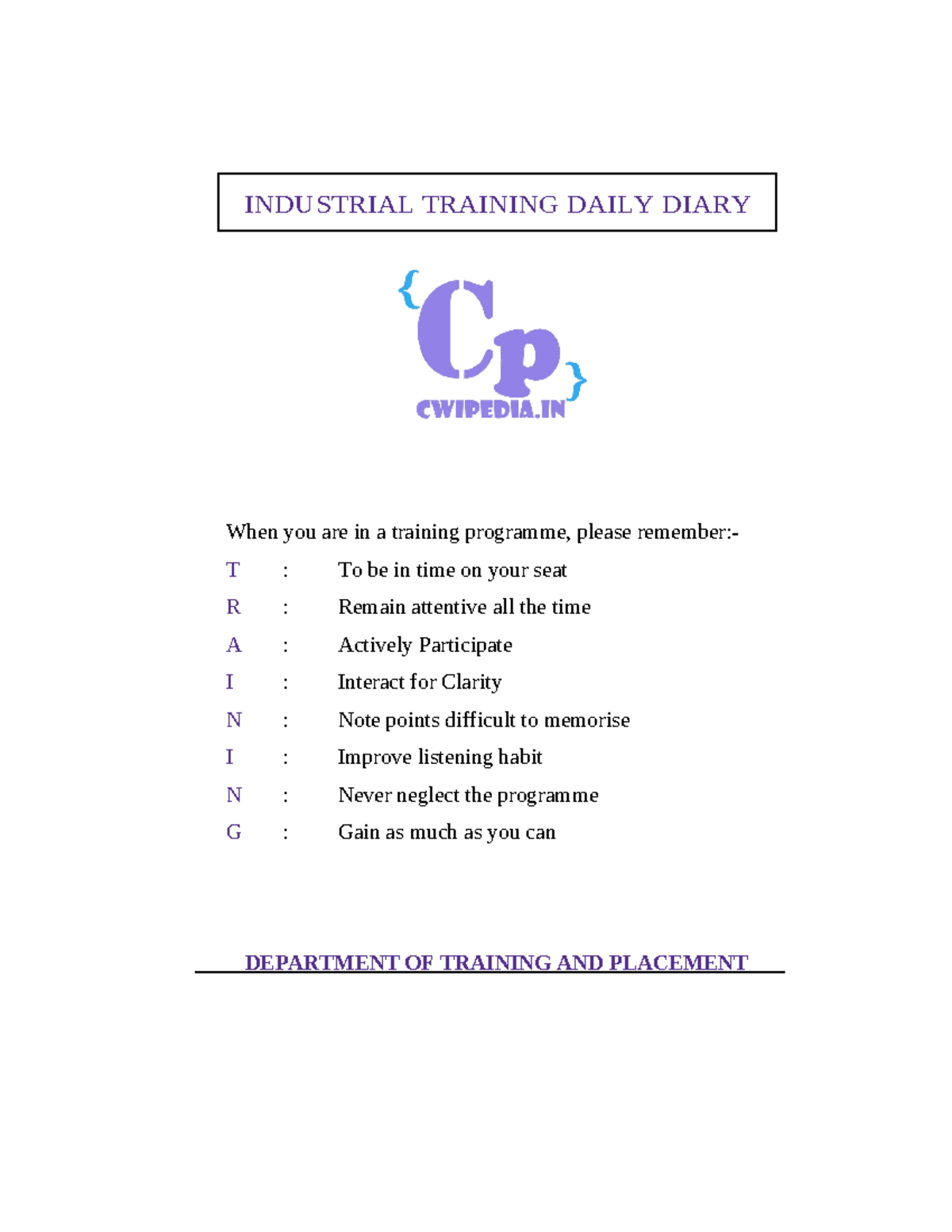 Industrial Training Daily Diary Report (SLIET) - Studocu