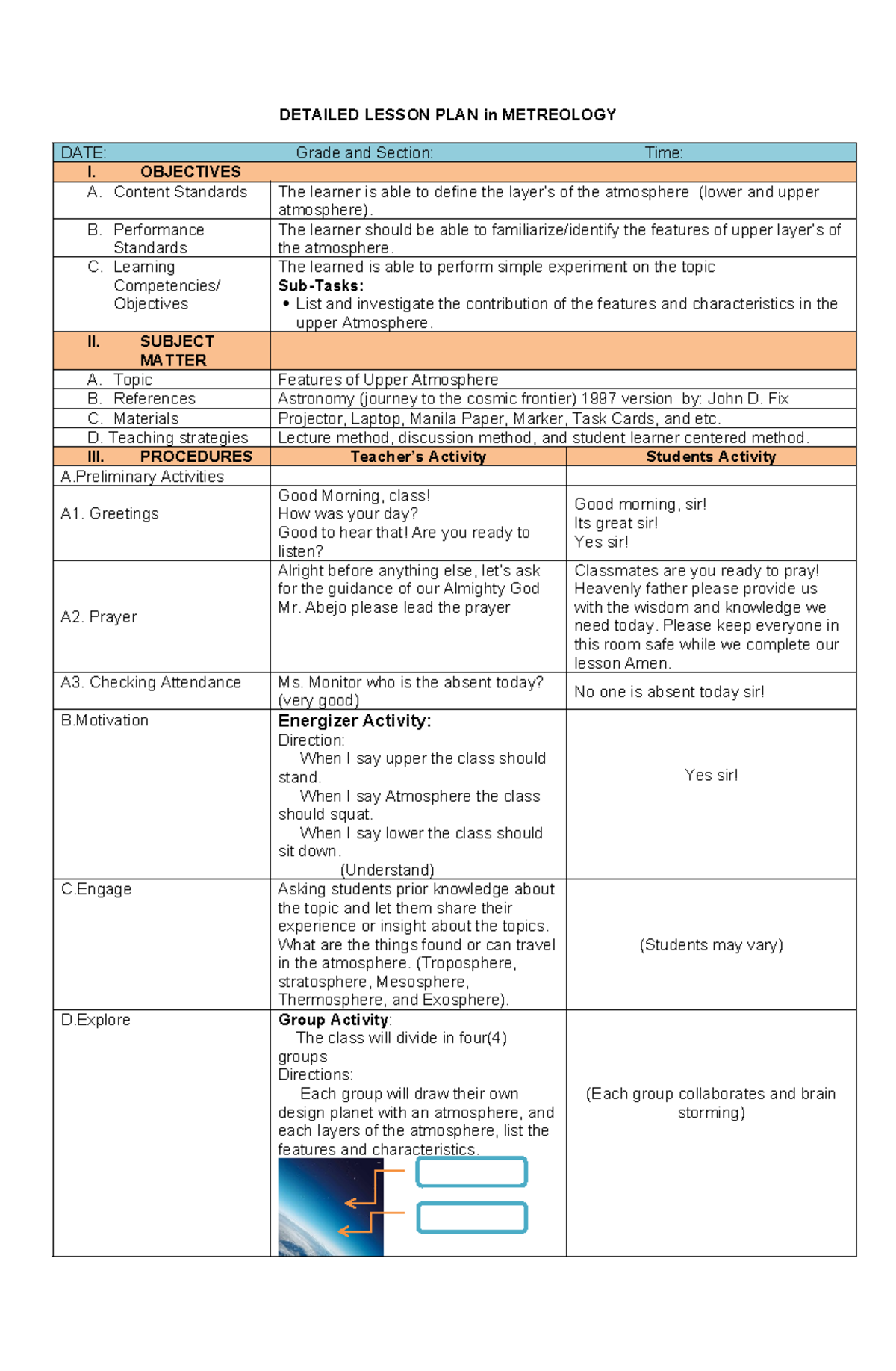 Detailed lesson plan in science - DETAILED LESSON PLAN in METREOLOGY ...