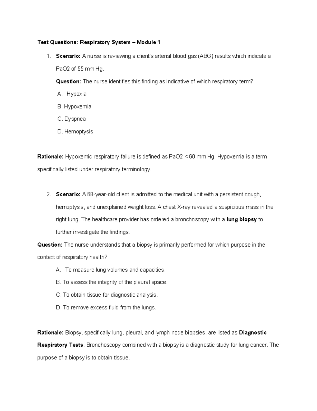 30 Test Questions: Respiratory System - Module 1 Review - Studocu