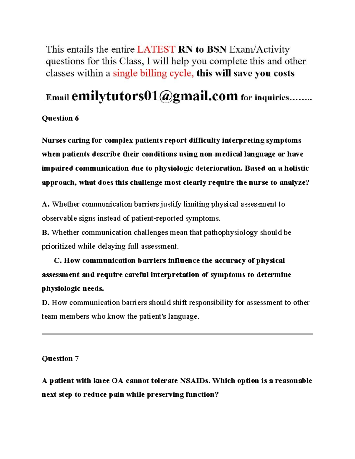 Nurs 4015 Activity Exam Questions and Holistic Nursing Challenges - Studocu