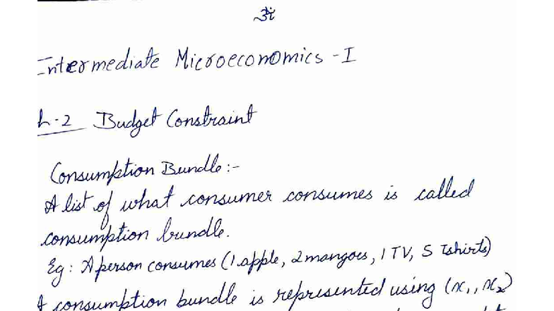 Intermediate Microeconomics L.2: Budget Constraints & Consumption ...