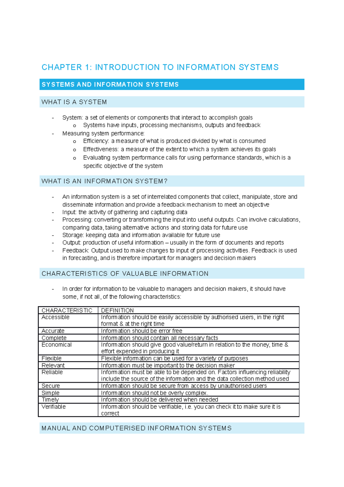 INF1501 Chapter 1: Introduction to Information Systems - Studocu