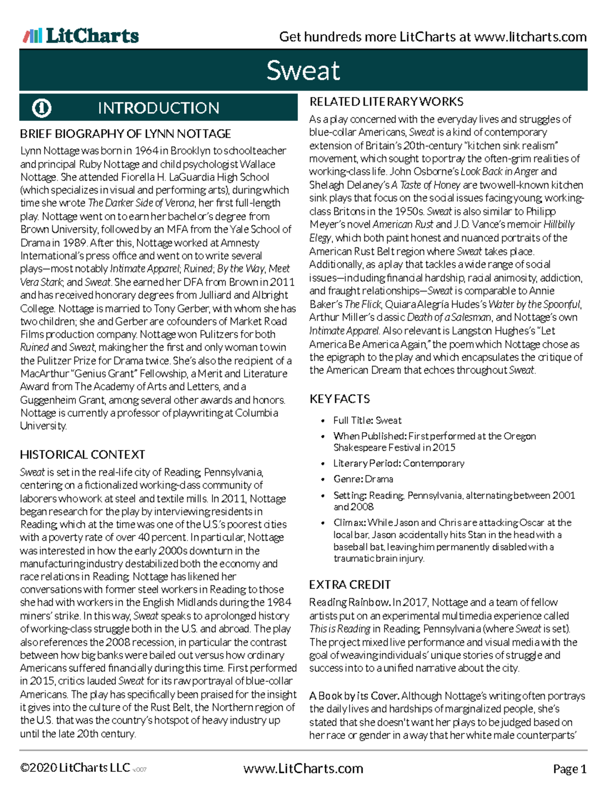 Lynn Nottage's "Sweat" Summary and Analysis (ENG 101) - Studocu