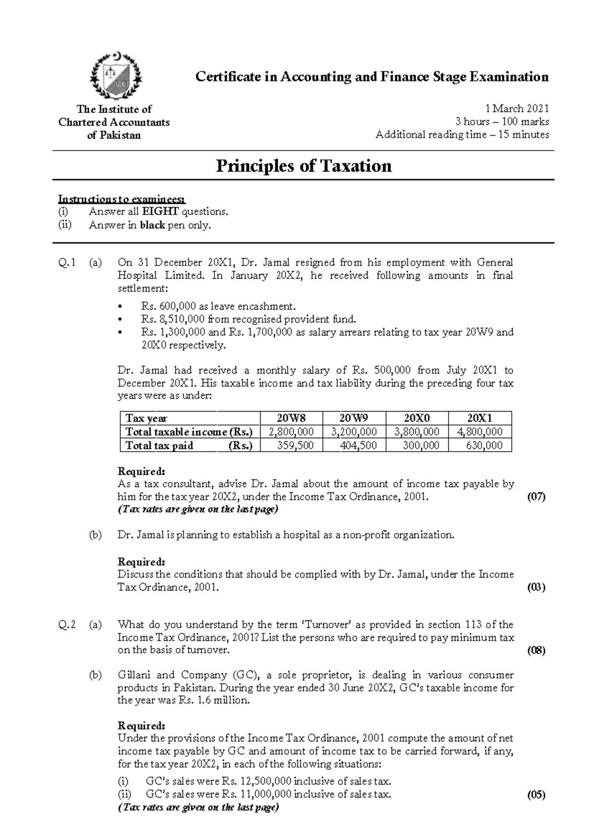 TAX Numerical ICAP PAST Papers WITH SOL Regards Fahad Irfan - PRACTICE ...