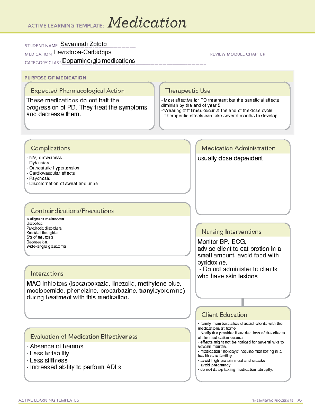 ATI Levodopa/Carbidopa Medication Template: Active Learning Guide - Studocu
