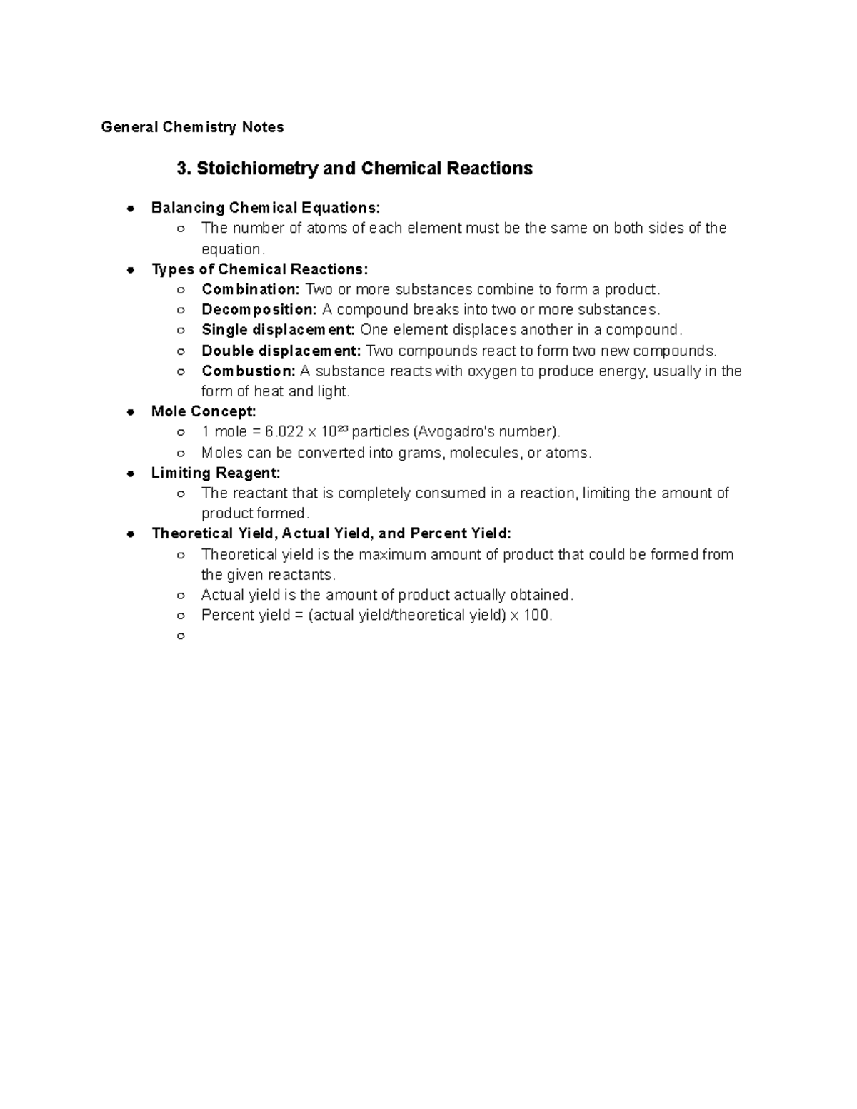 CHEM 101: Stoichiometry & Chemical Reactions Lecture Notes - Studocu