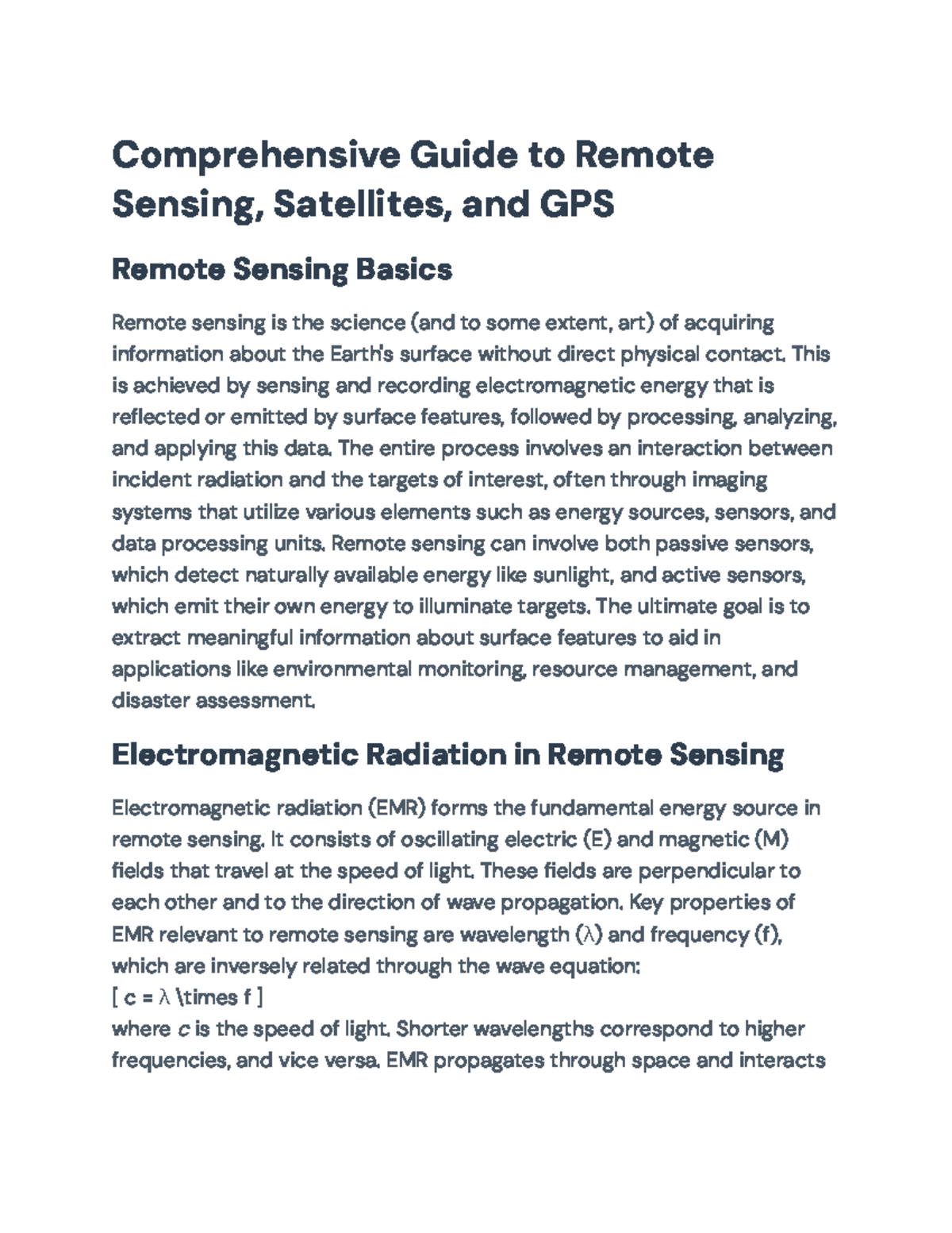 Comprehensive Overview of Remote Sensing, GPS, and Satellite Systems ...