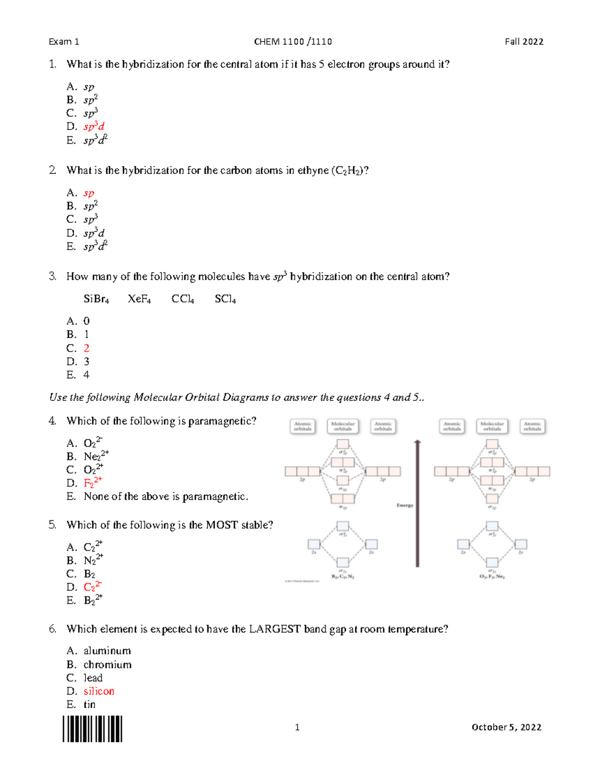 Chem 1 Exam 2 F2022 - Practice Questions and Answers (Form A) - Studocu