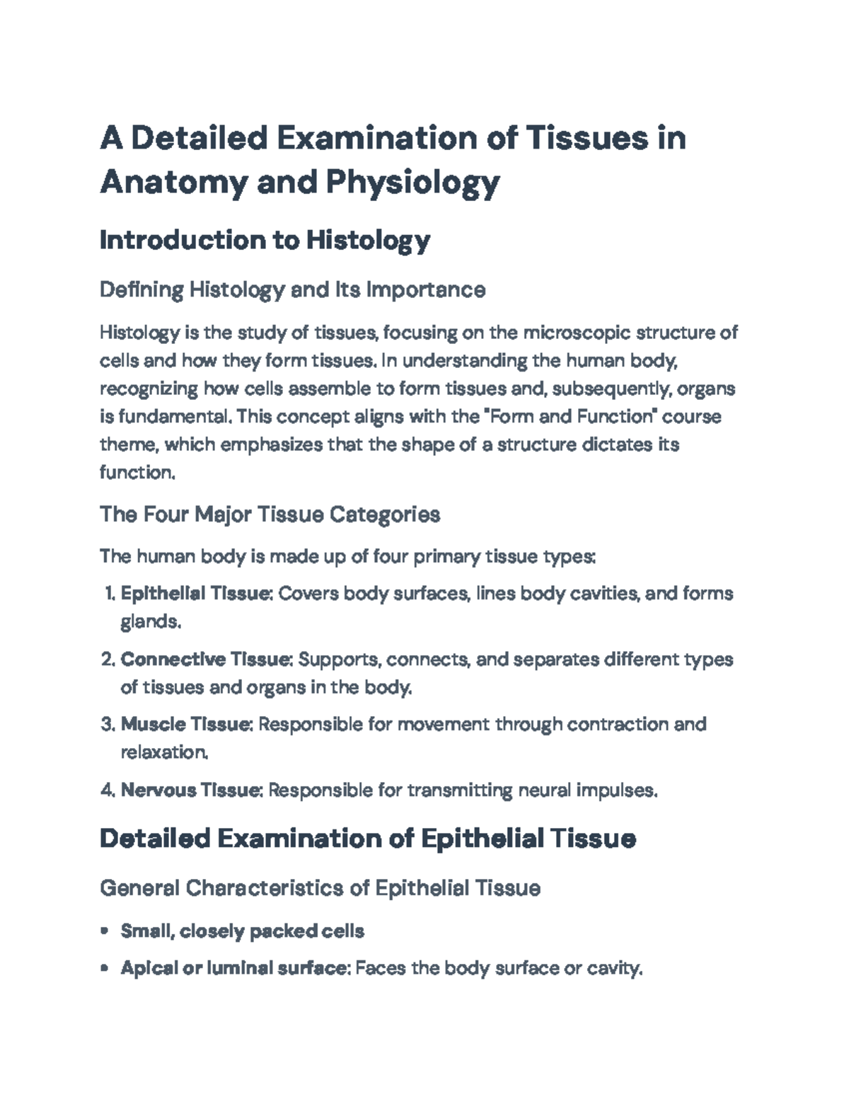 Detailed Study of Tissues: Histology and Anatomy Review (BIO 101) - A ...
