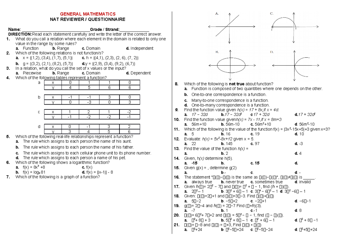NAT 12 (Set 4) - exam - GENERAL MATHEMATICS NAT REVIEWER ...