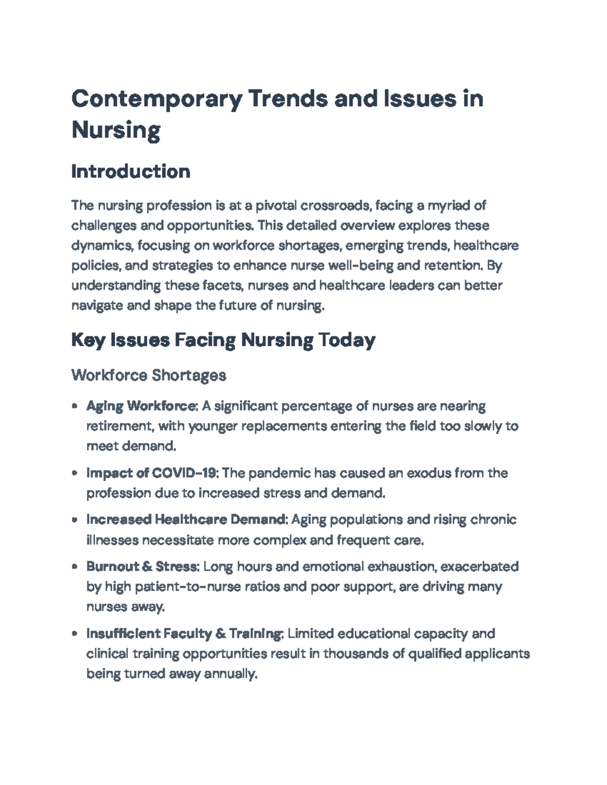 Contemporary Trends and Challenges in Nursing: Workforce & Policy ...