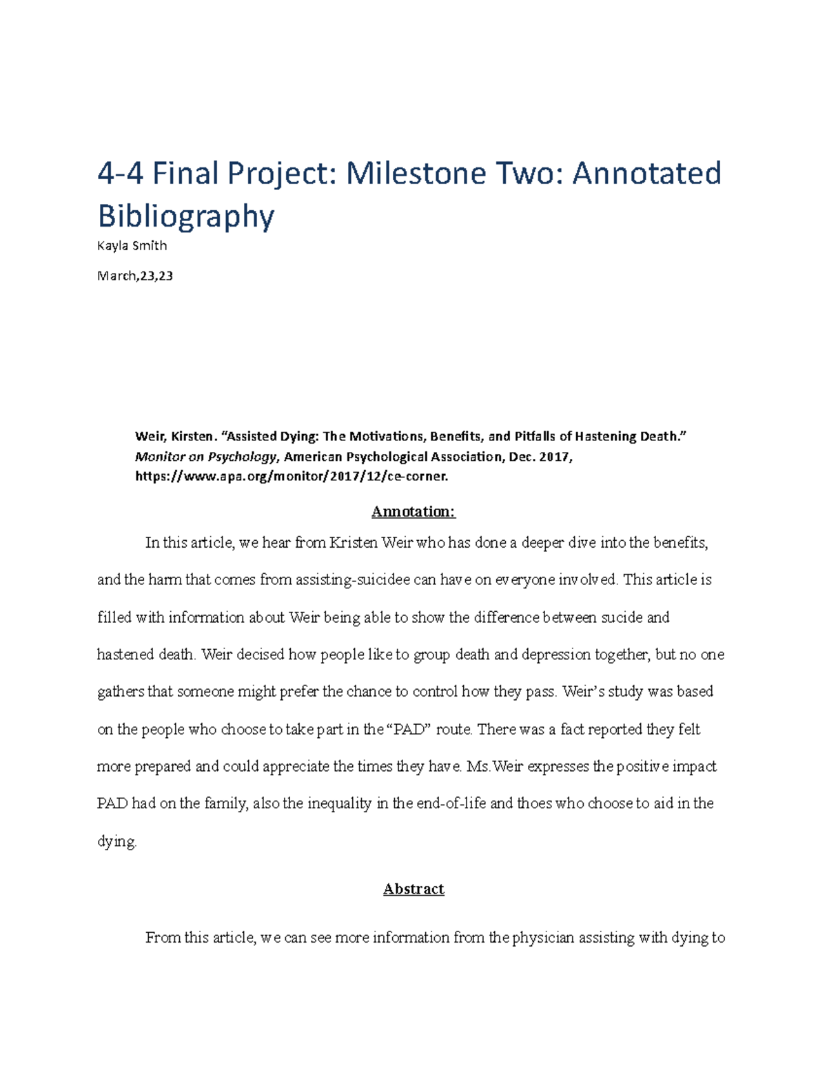 SOC-326 Final Project Milestone Two: Annotated Bibliography Insights - Studocu