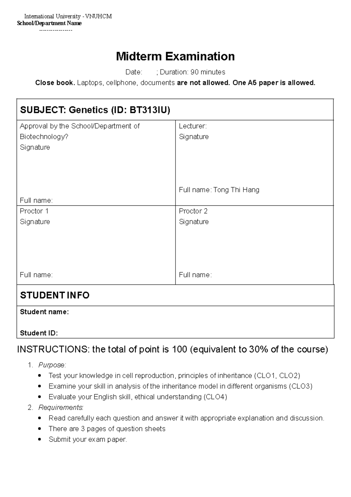 Genetics Midterm Exam Notes (BT313IU) - VNUHCM 2022-2023 - Studocu