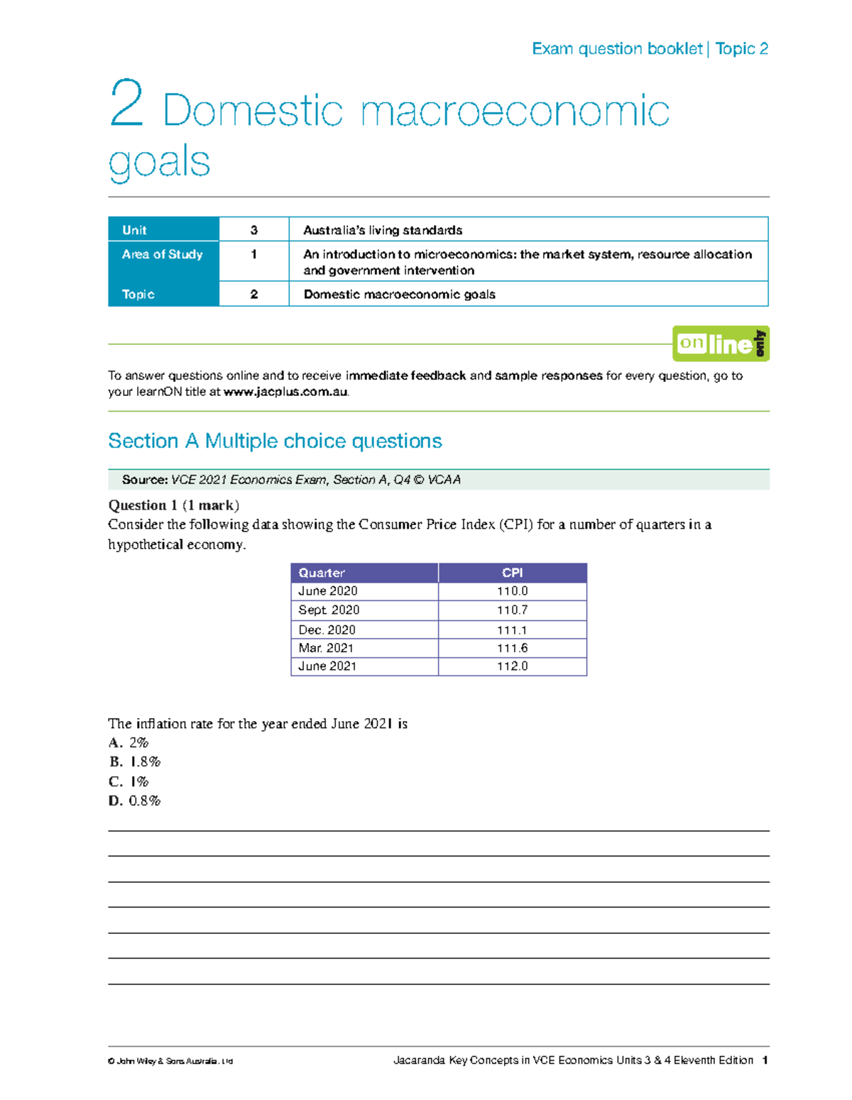VCE Economics Exam Question Booklet: Domestic Macroeconomic Goals (Unit ...