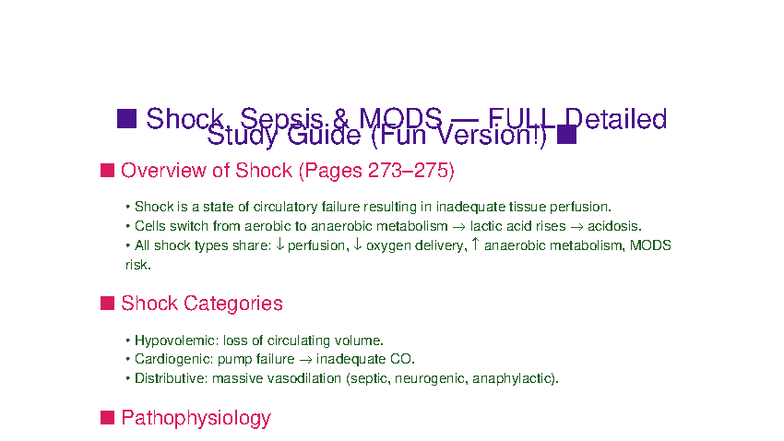 Shock and Sepsis MODS Study Guide (Chapter 11) - Studocu