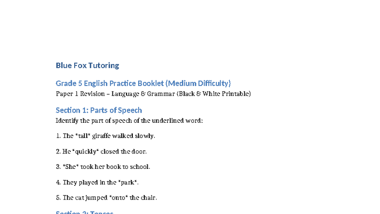 Blue Fox Grade 5 English Practice Booklet: Language & Grammar Revision ...